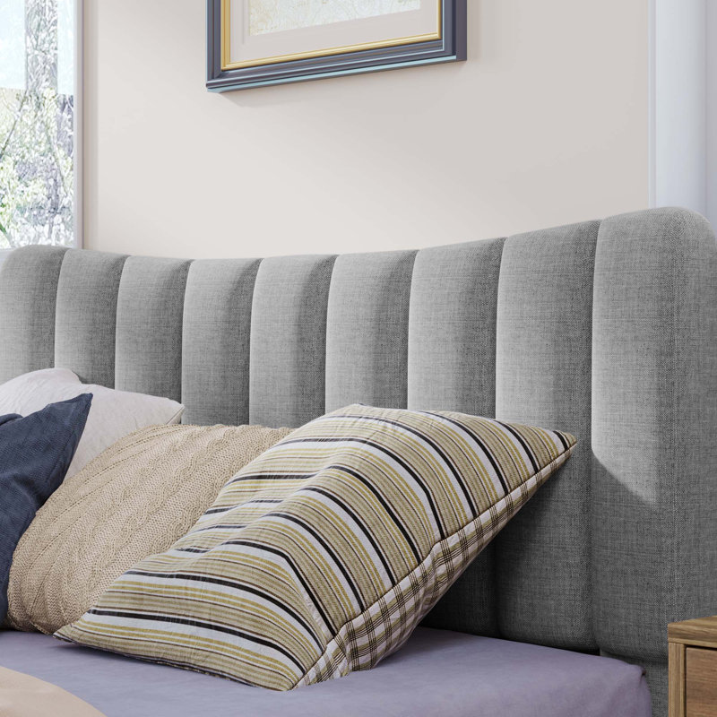 Upholstered Platform Bed Frame with Vertical Channel Tufted Headboard Latitude Run Color Gray